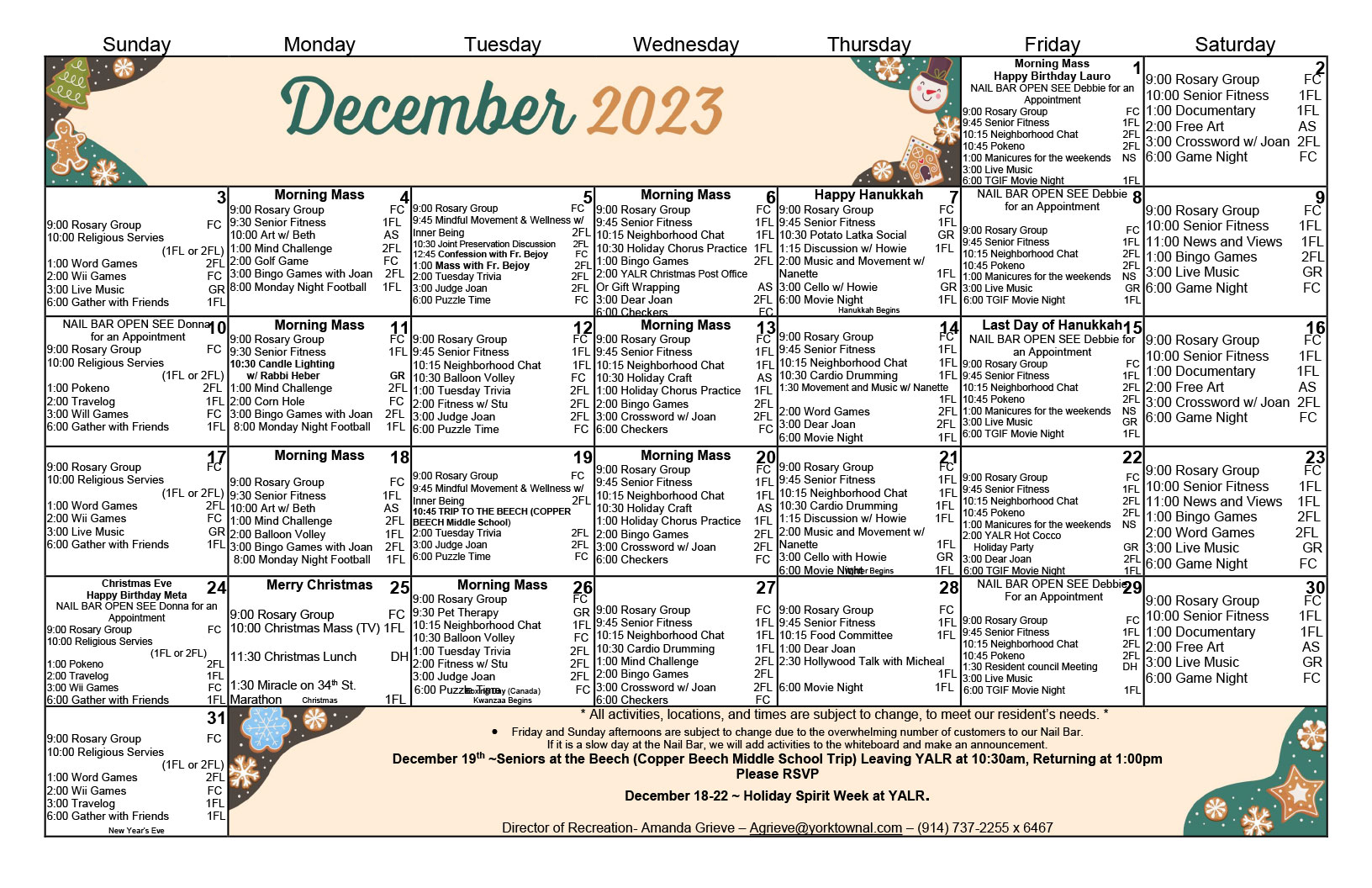 Activity Calendars - Yorktown Assisted Living Residence