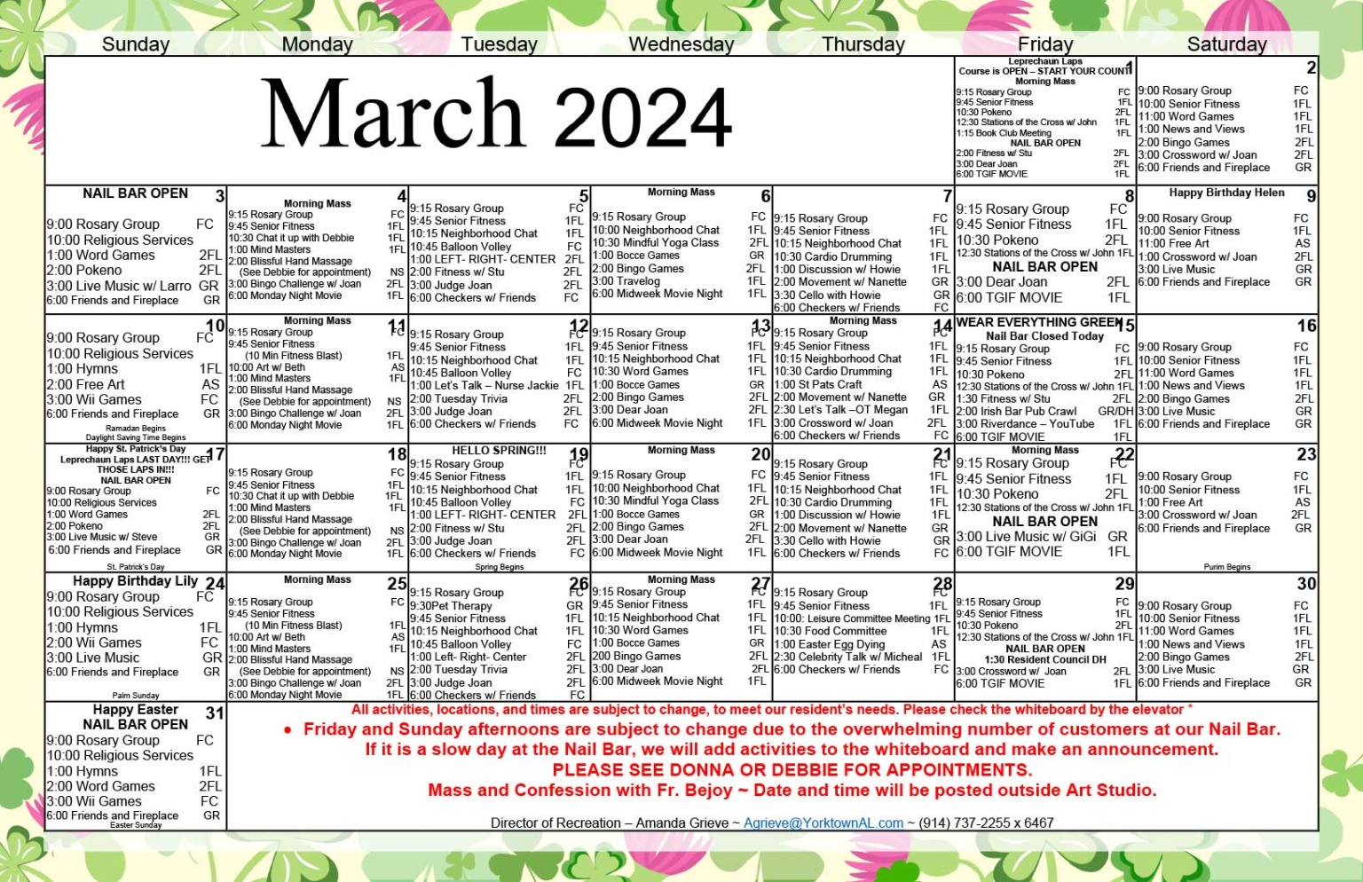 Activity Calendars - Yorktown Assisted Living Residence