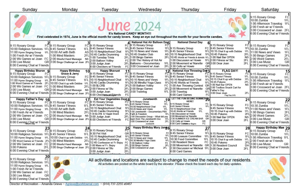 Activity Calendars - Yorktown Assisted Living Residence